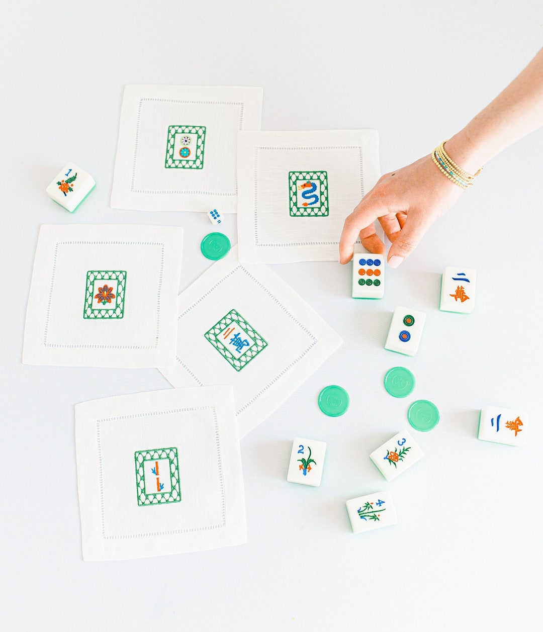 Mahjong Embroidered Napkin With Mahjong Tile Cocktail Napkin for Game ...