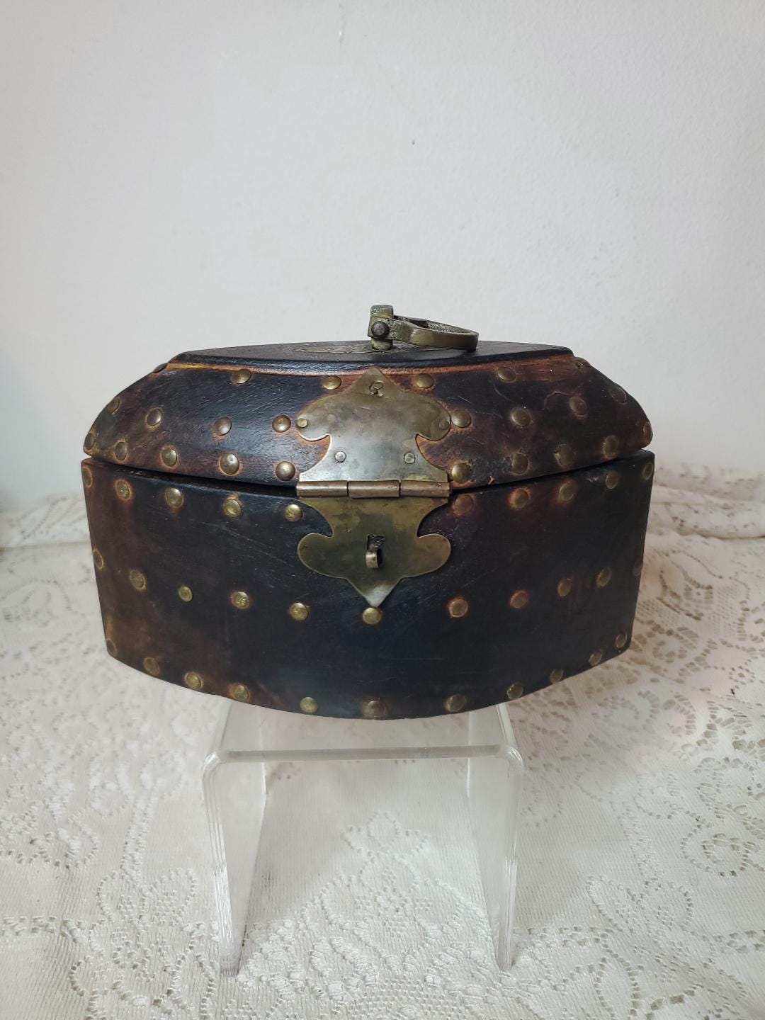 Vtg Wood Pirate Treasure Chest Trinket Box Brass Hinge Rivet Detail ...