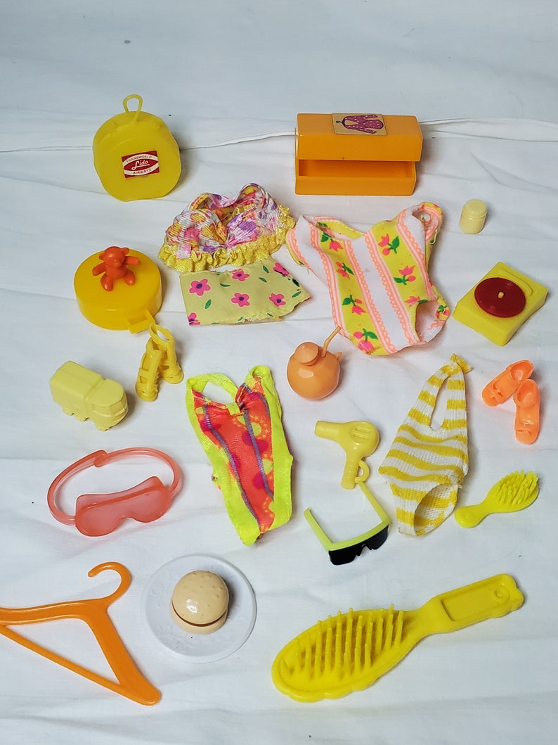 Barbie Doll Swim Suit Clothes Accessories Set Lot Brush Shoes Suitcase ...