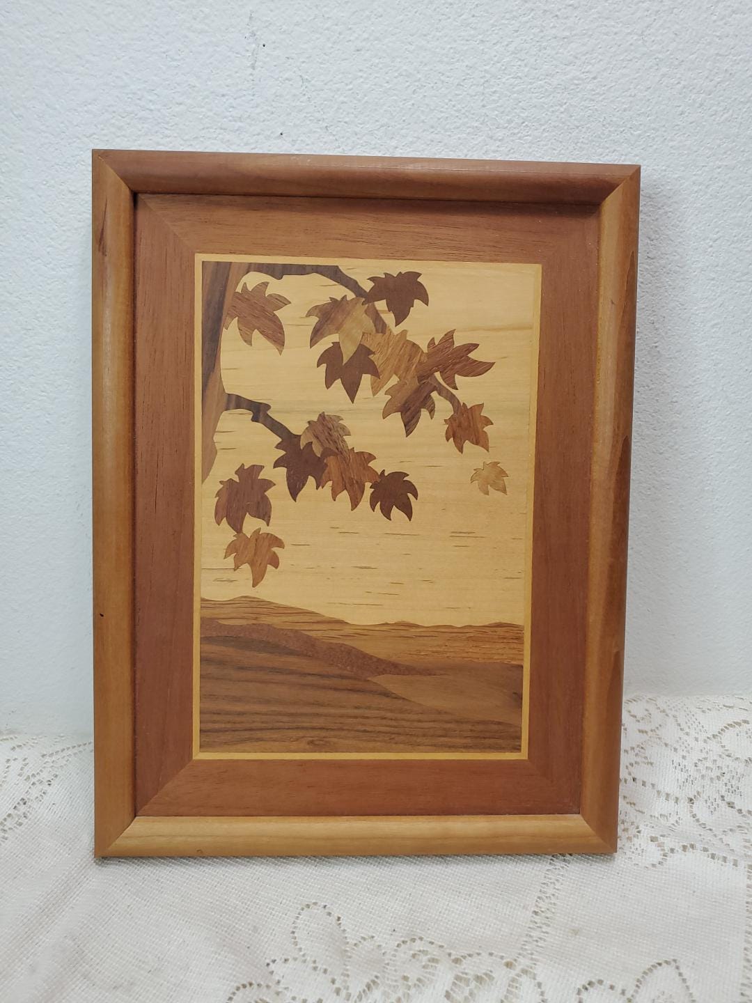 Hudson River Picture Inlay Marquetry by Nelson Wood Frame Mahogany ...
