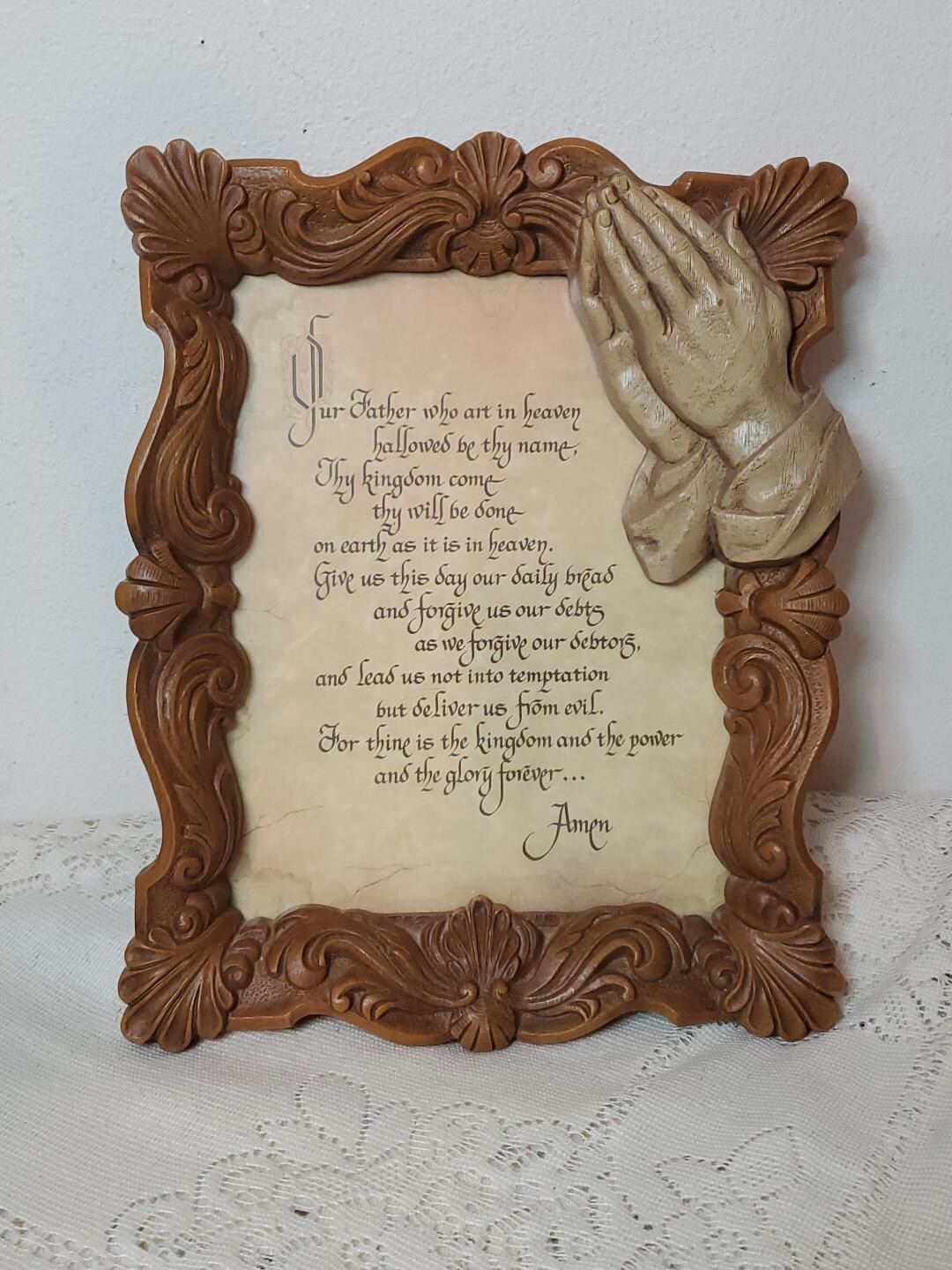 Vintage Our Father Who Art in Heaven Prayer Plaque Faux Wood Frame W ...