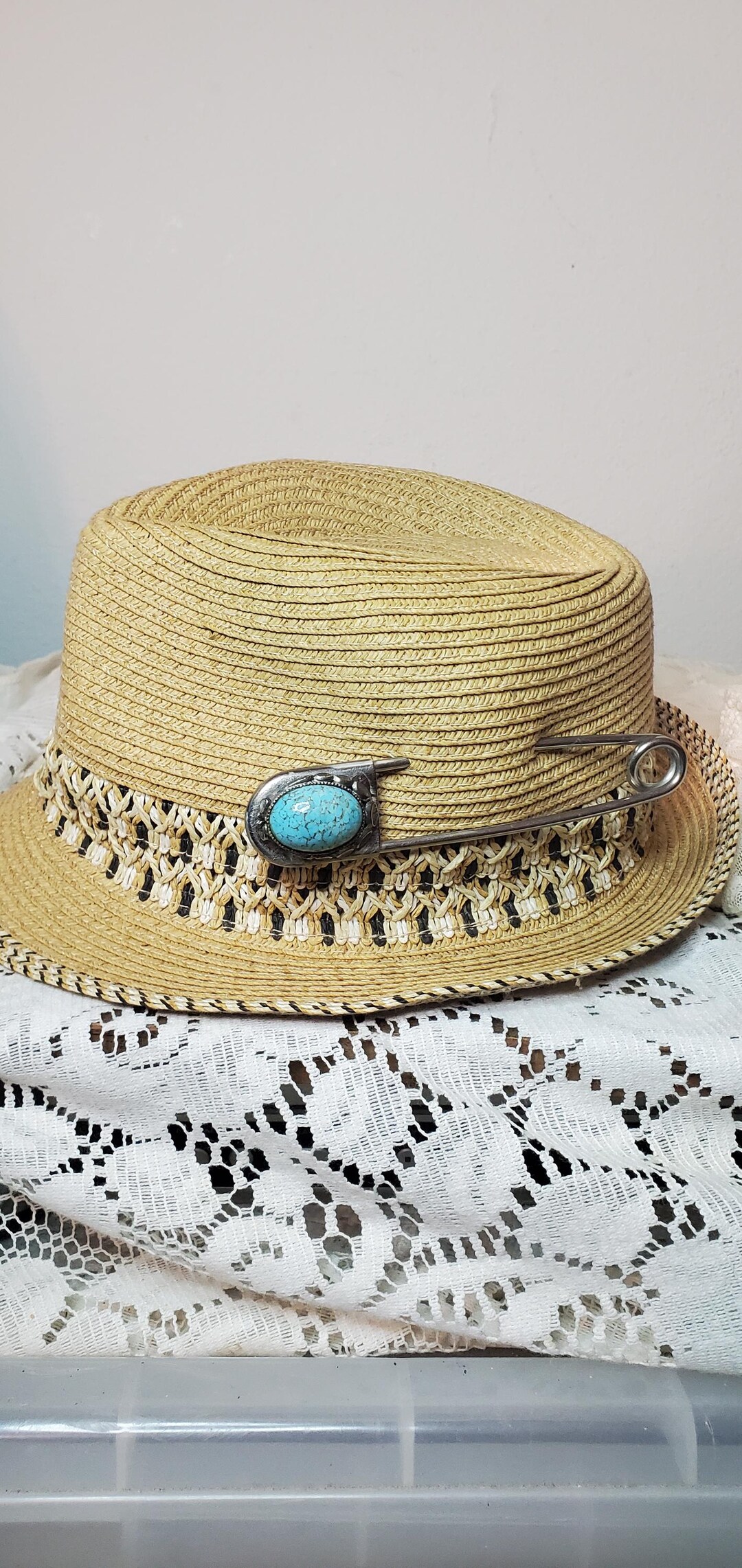 Faux Turquoise Safety Pin 5 Inch Hat Scarf Pillow Decor Purse ...