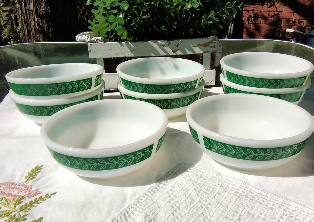 Vintage Corning Ware USA Laurel Leaf Bowls Emerald Green Band Set of 6 ...