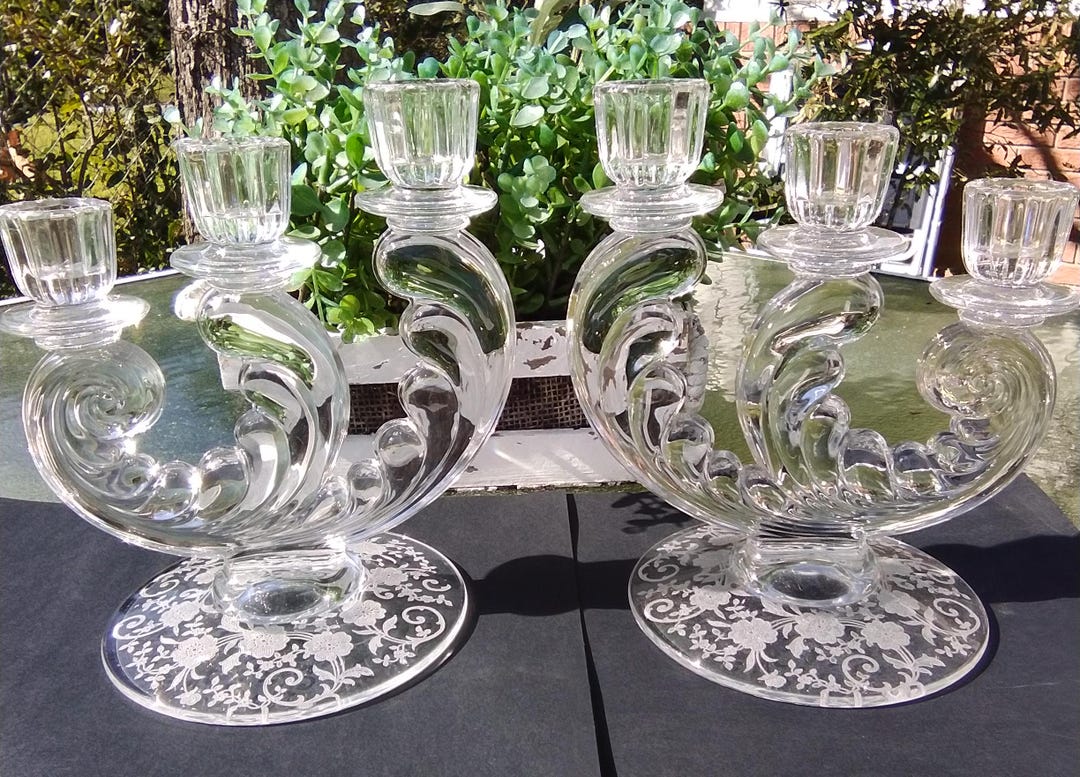 Fostoria Etched Crystal Buttercup Triple Light Candelabra Wedding Gift ...