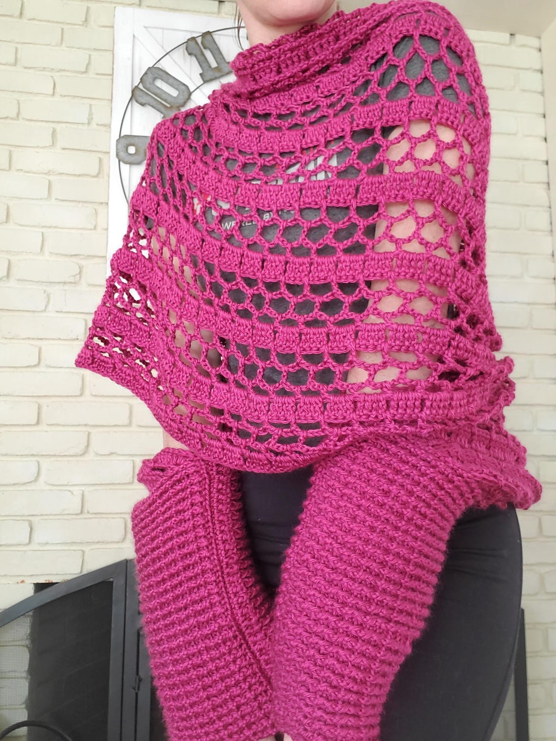 Crochet Shrug Pattern: Easy Fuchsia Shawl With Fingerless Gloves (PDF ...