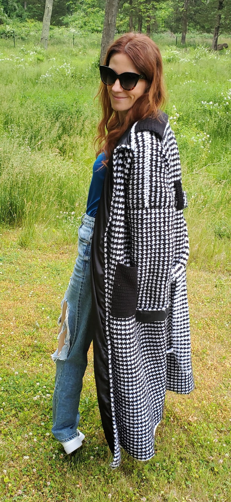 Crochet Houndstooth Coat Pattern: Classic Duster Jacket (PDF) in ...