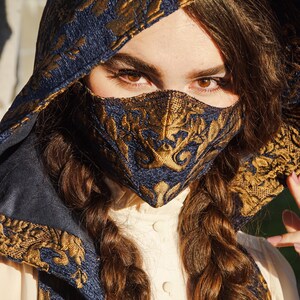 The Kasminah Hood & Face Mask in Royal and Black Brocade - Etsy