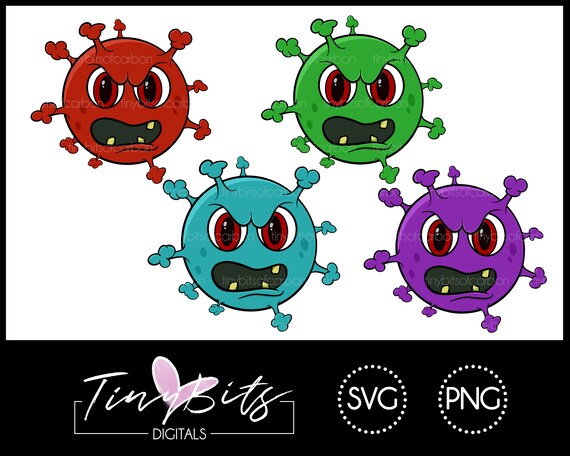 Virus Germ Cartoon Multicolor Vector Clip Art SVG PNG Four | Etsy