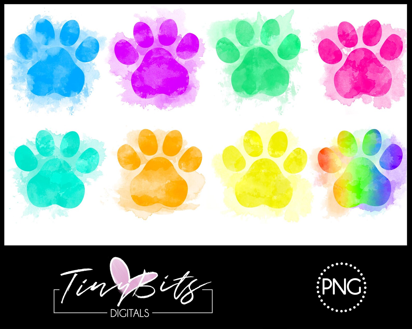 Multicolor Watercolor Paw Print Pngs Paw Print Png File - Etsy