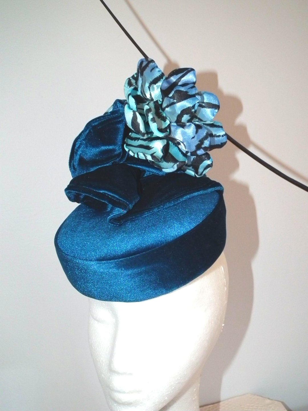AZURITE BLUE Architectural Velvet Boater Hand Sculpted Zebra Blooms ...