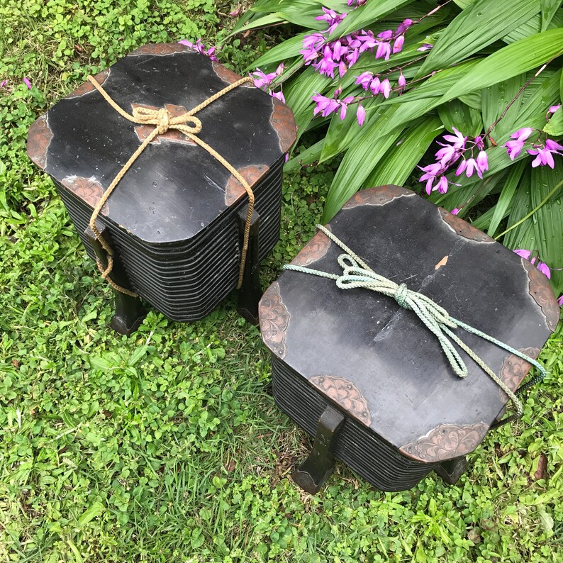 Rare Antique Japanese Black Lacquered Square Hokai Box Edo Period ...
