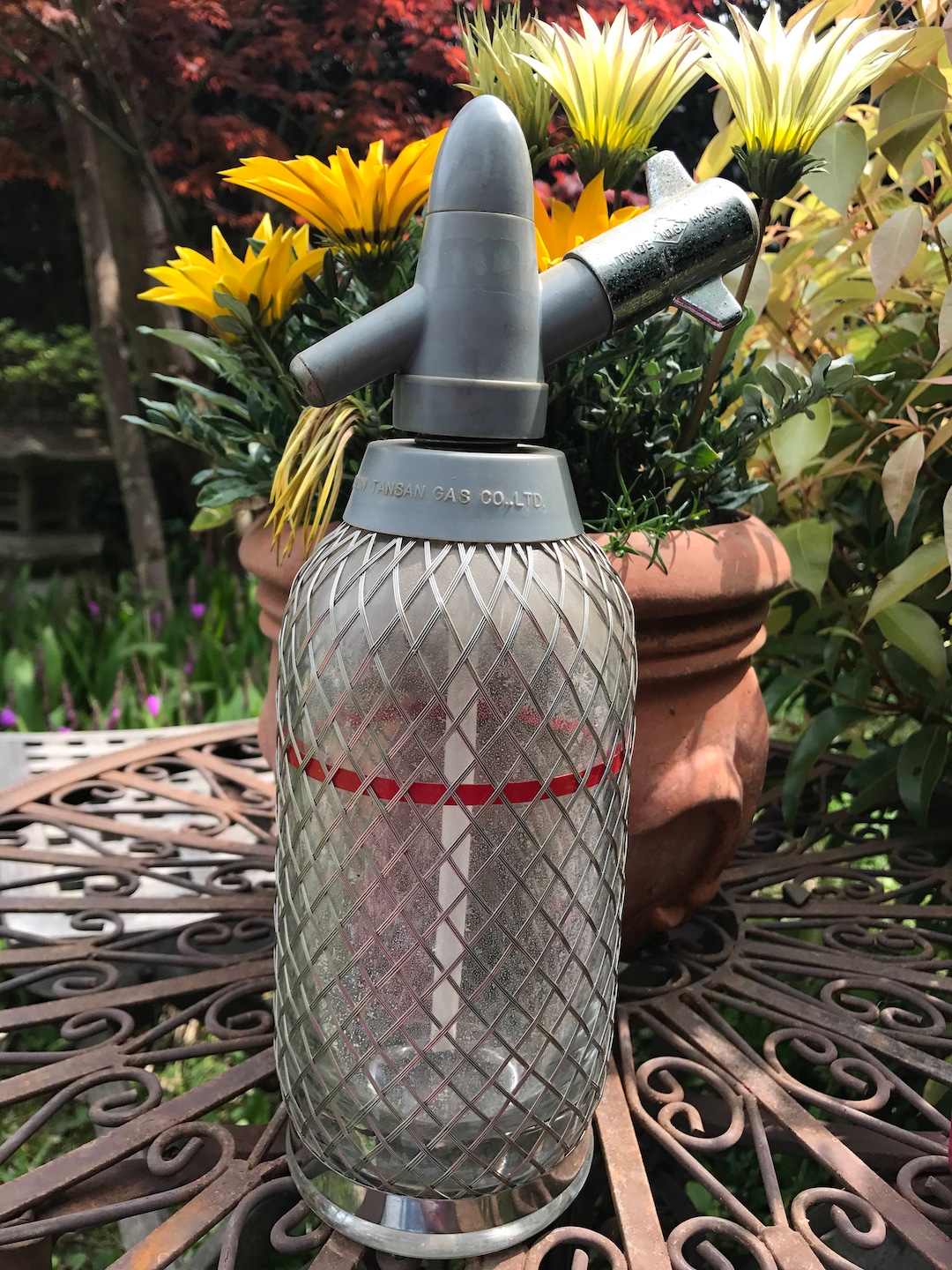 Vintage Japanese Seltzer Bottle W Silver Metal Design With Sparklets ...