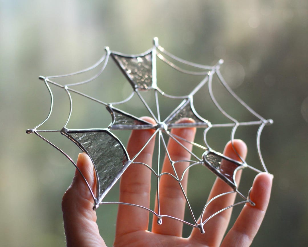 Silver Spider Web Halloween Decor, Stained Glass Suncatchers Spooky ...