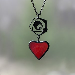 Red Heart and Rose Necklace Pendant Mothers Day Gift - Etsy