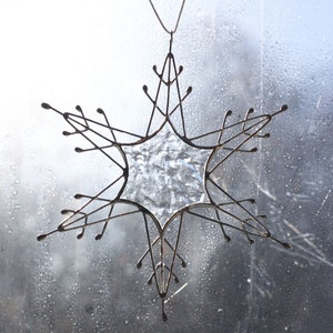Clear Stained Glass Snowflakes Suncatcher, Silver Snowflake Decoration ...