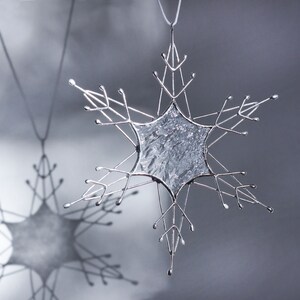 Clear Stained Glass Snowflakes Suncatcher, Silver Snowflake Decoration ...