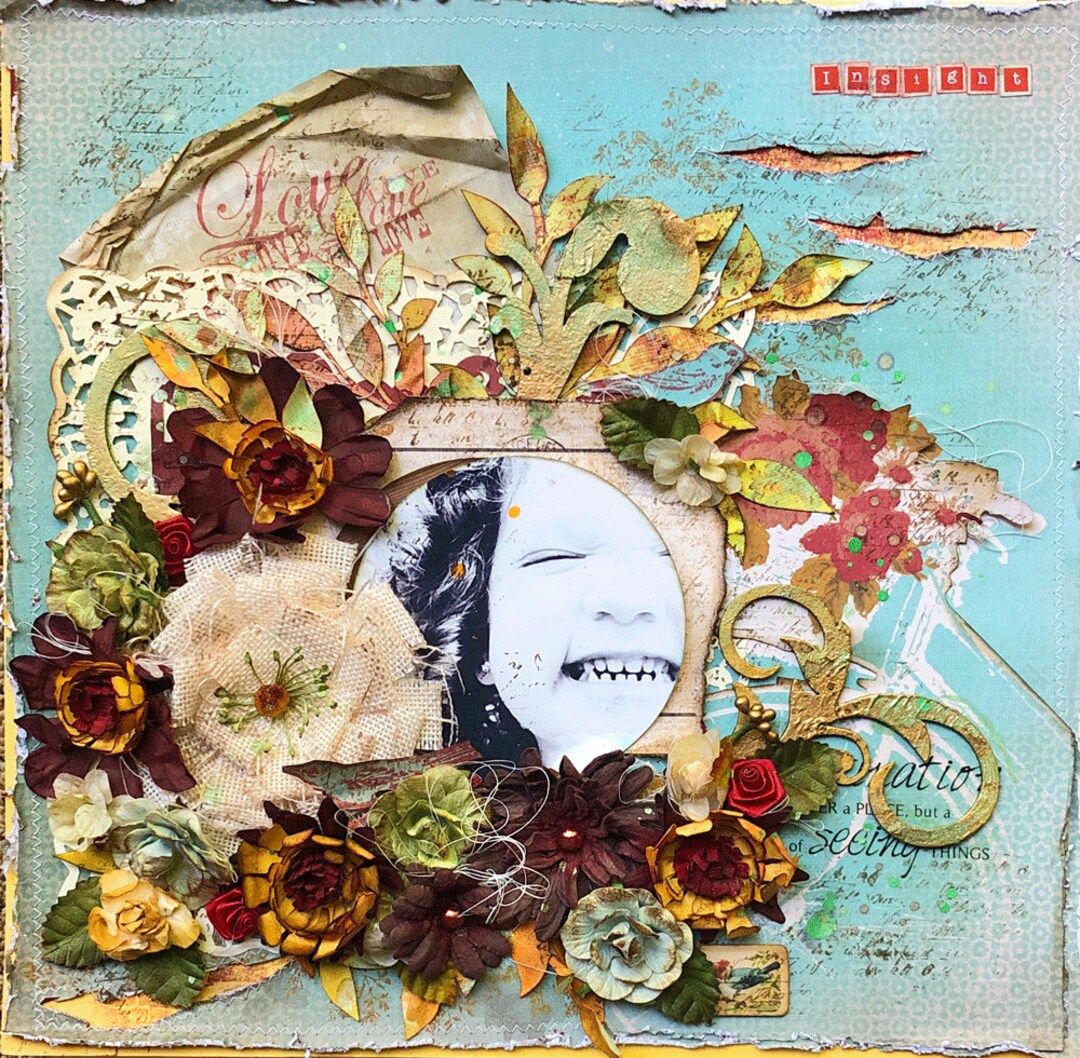 Handmade Shabby Chic Premade 12 X 12 Blue and Cream Scrapbook Layout ...