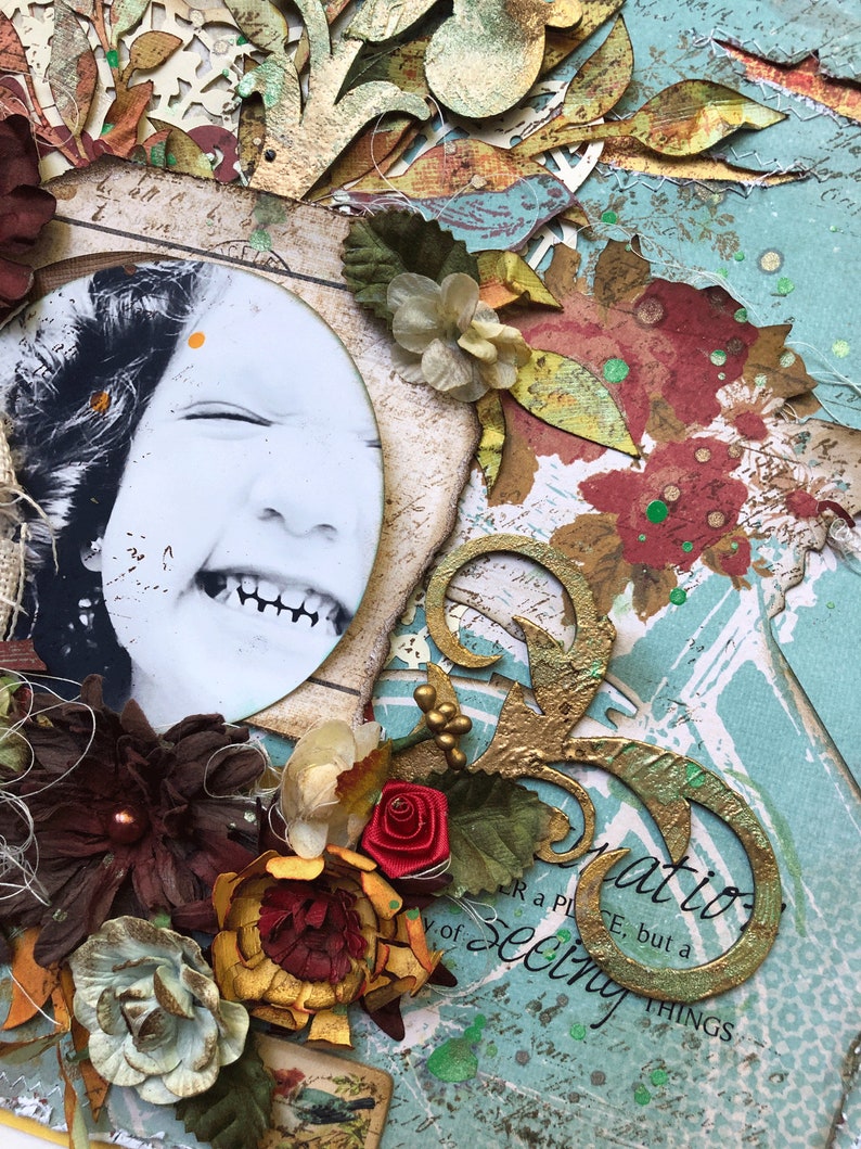 Handmade Shabby Chic Premade 12 X 12 Blue and Cream Scrapbook Layout ...