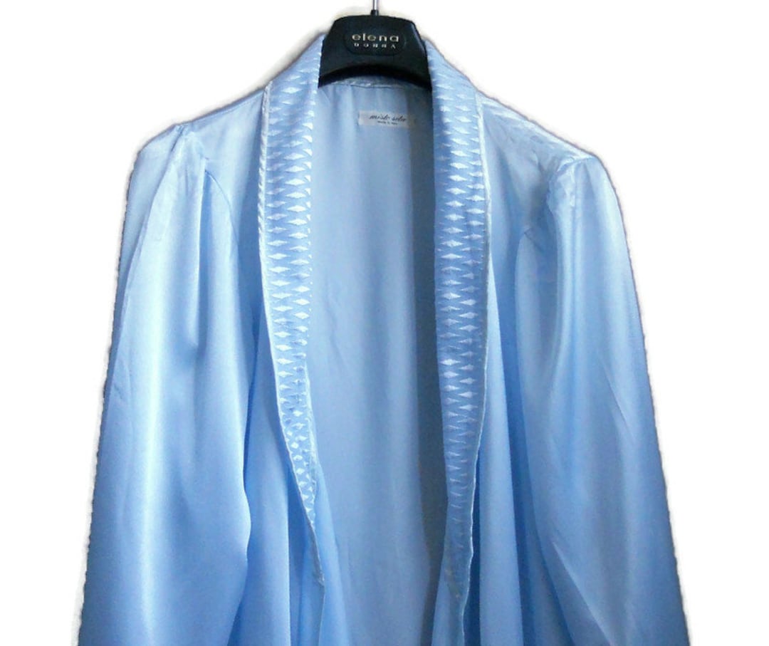 Satin Silk Bed Jacket Vintage Italy Clear Blue Pajama Top Sleepwear ...
