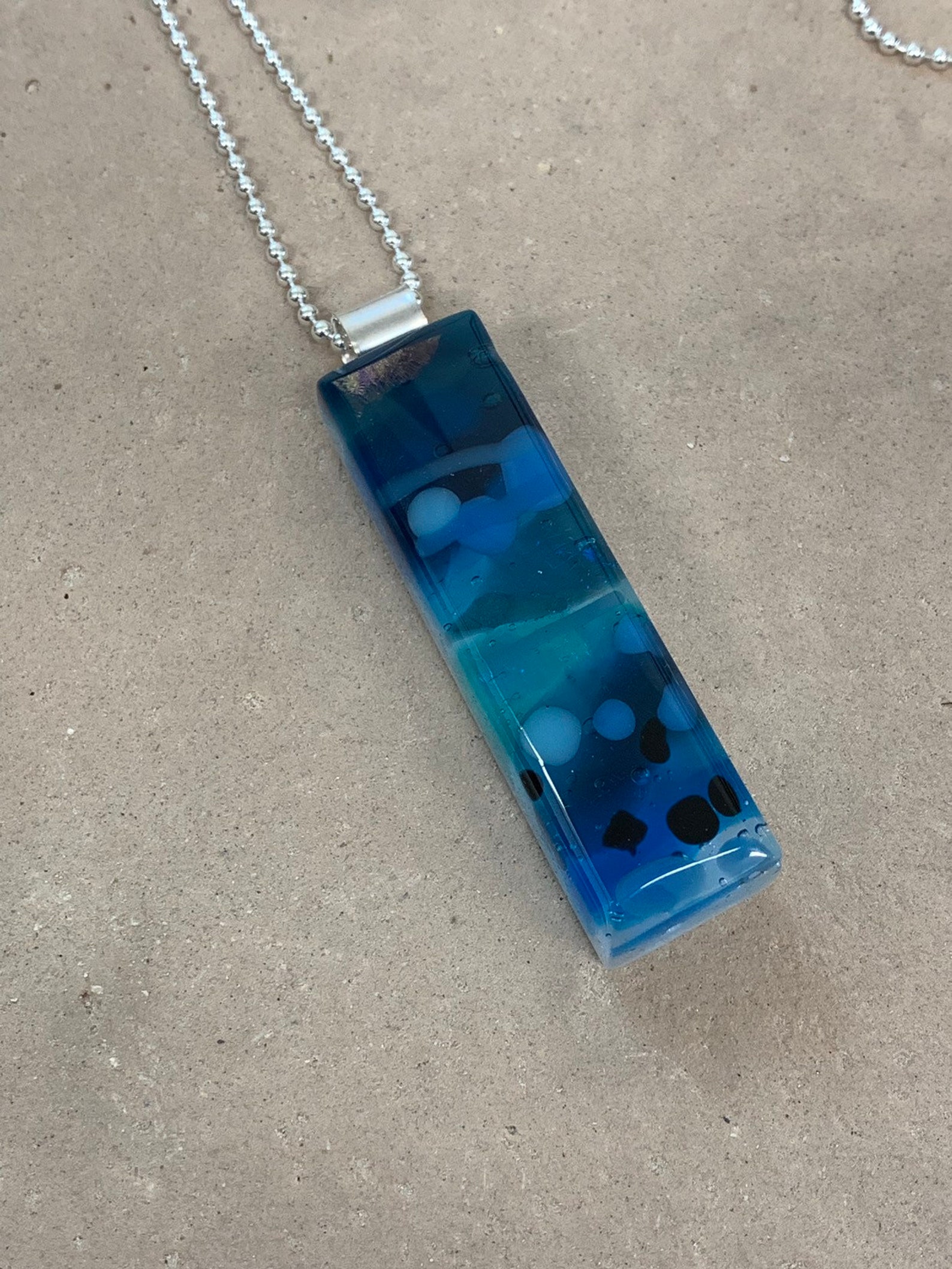 Turquoise Blue Impressions Glass Necklace - Etsy