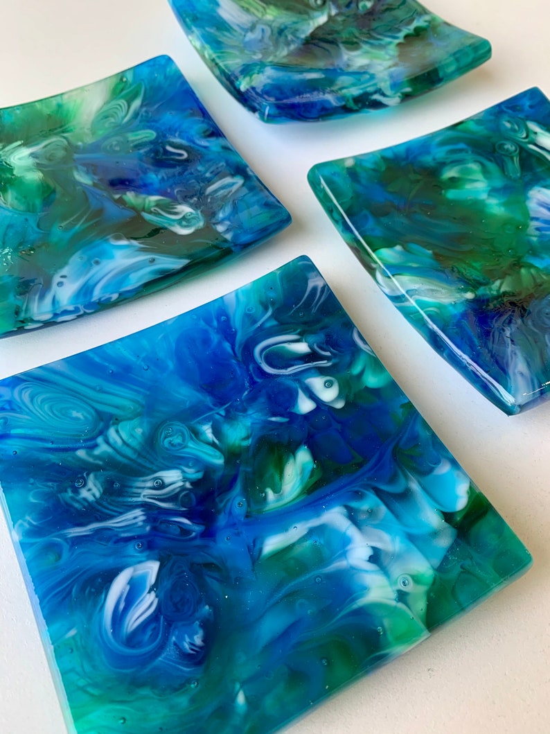 Blue and Green Swirled Glass Plate - Etsy
