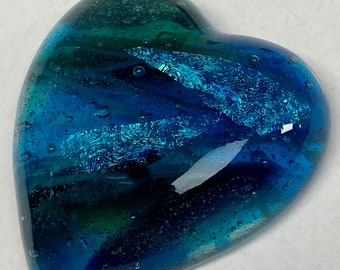 Aqua, Turquoise and Green Glass Heart Pendant - Etsy
