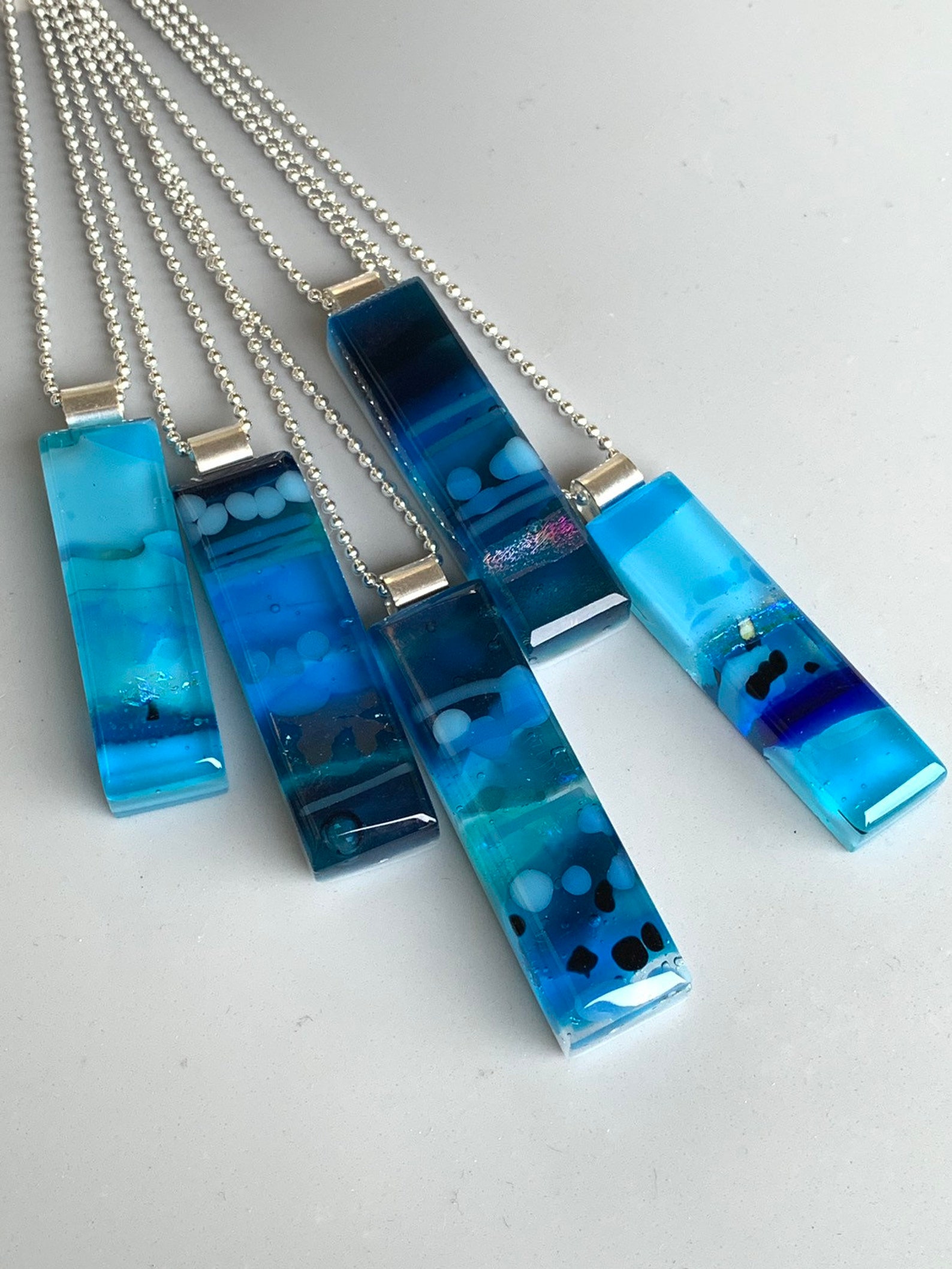 Turquoise Blue Impressions Glass Necklace - Etsy