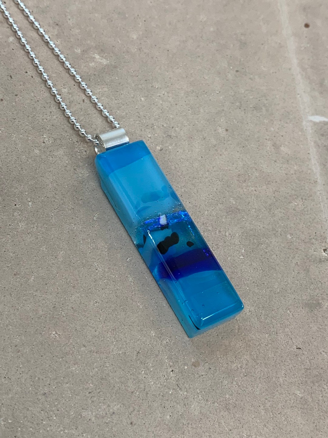 Turquoise Blue Impressions Glass Necklace - Etsy