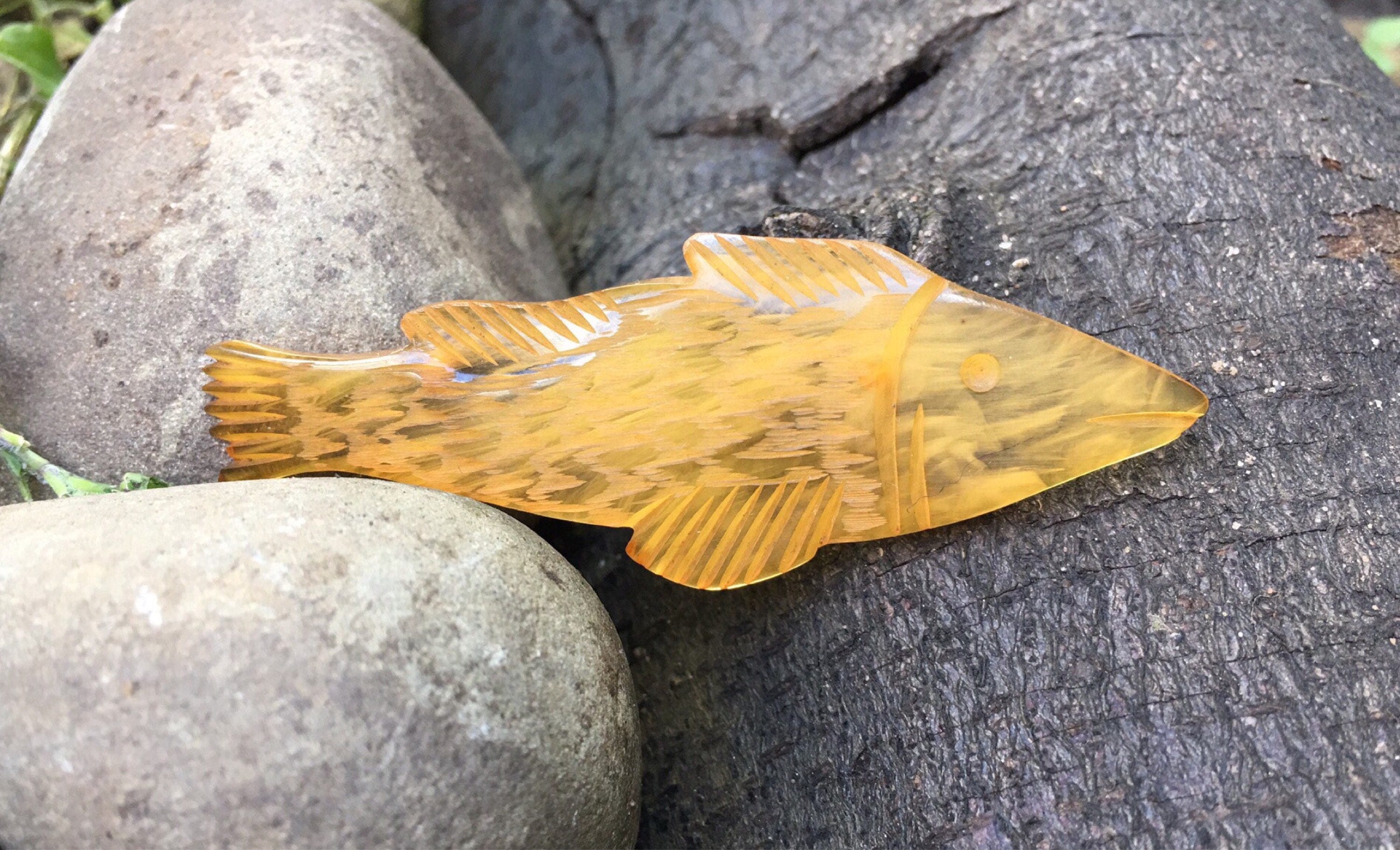 Bakelite Brooch Fish Motif Carved Apple Juice 1920's-1930's Unused - Etsy