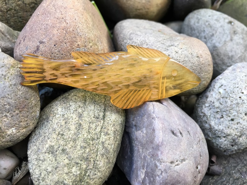 Bakelite Brooch Fish Motif Carved Apple Juice 1920's-1930's Unused - Etsy