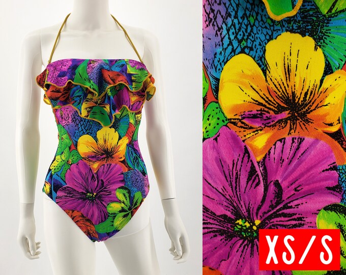 Vintage Floral Fish One Piece Bathing Suit/bodysuit Size S 8/30 By ...
