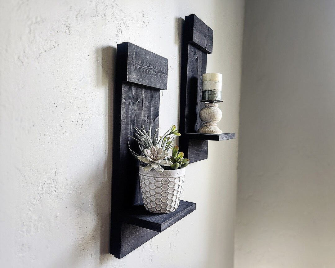 Vertical Wooden Shelf Set of 2. Rustic Display Shelves for Small ...