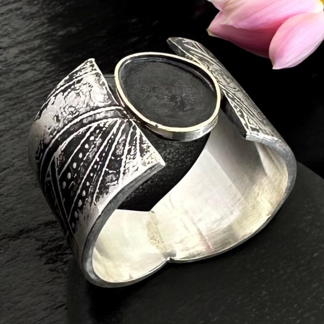 Etched Silver Ring Handcrafted Sterling Silver & 9k Gold Statement ...