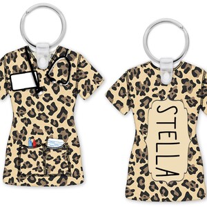 Leopard Print Nurse Scrubs With Customized Key Chain Perfect Gift for ...