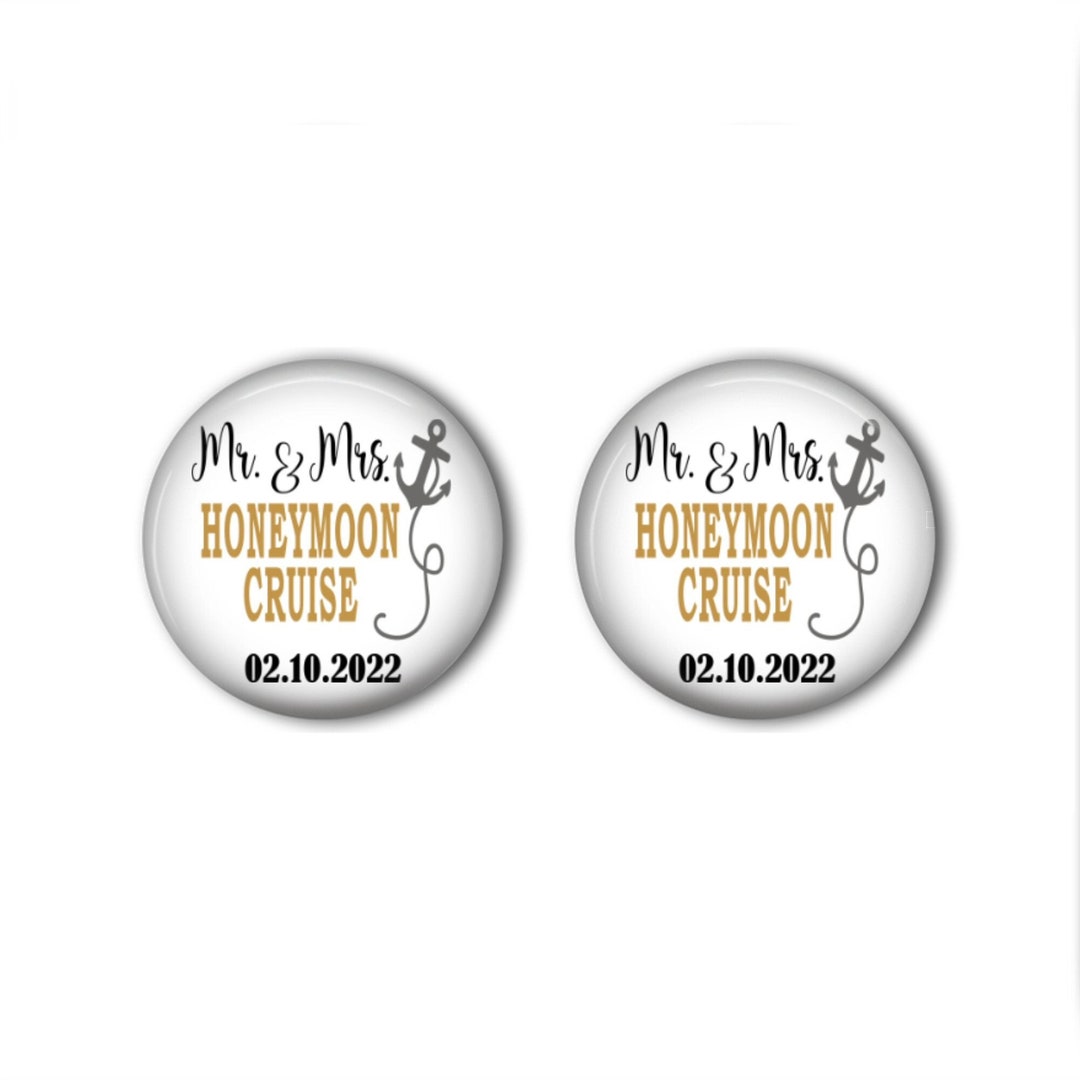 Honeymoon Cruise Just Married Newlywed Pins Mr and Mrs Buttons Set of 2 ...