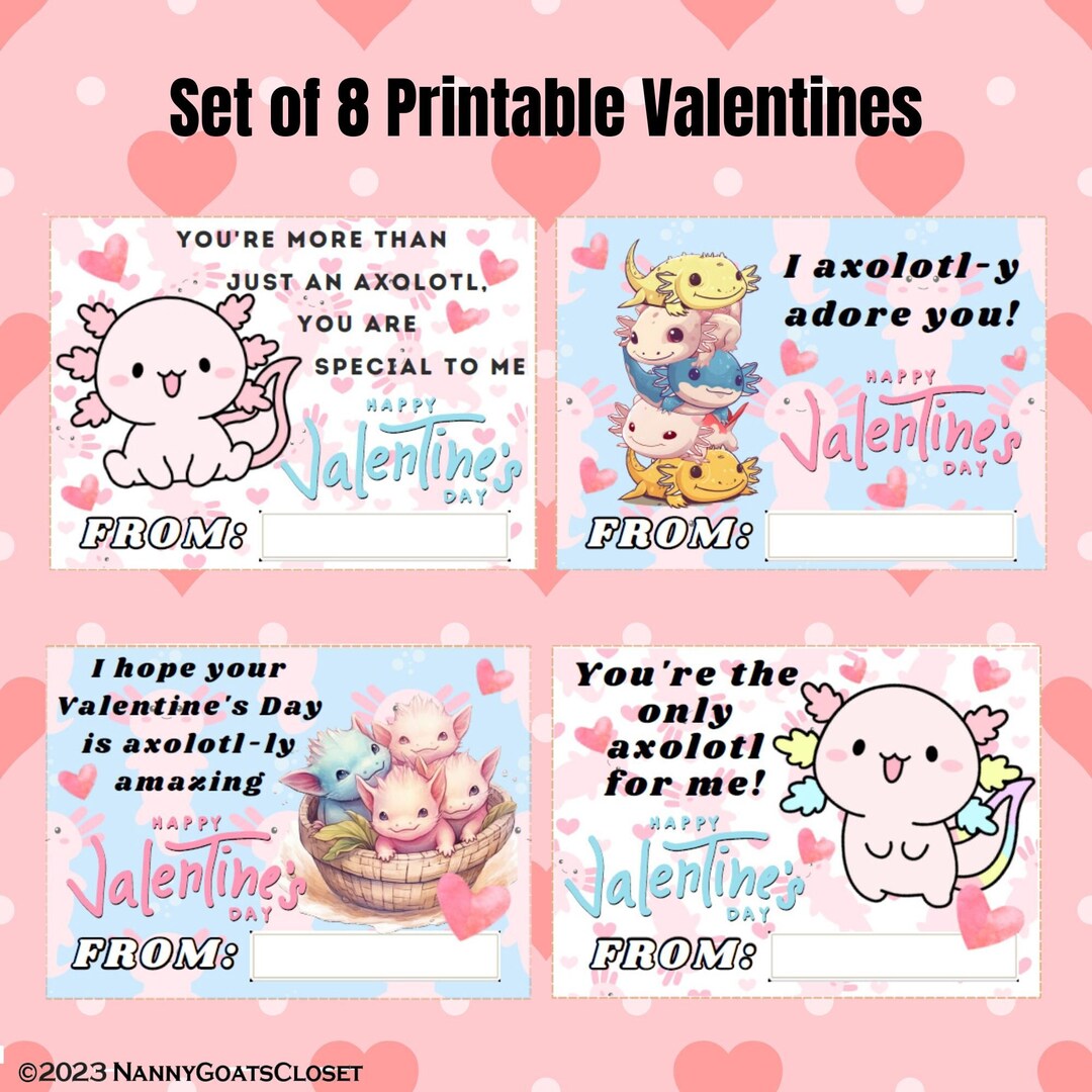 Printable Axolotl Valentines Day Card Classroom Valentines Day Card for ...
