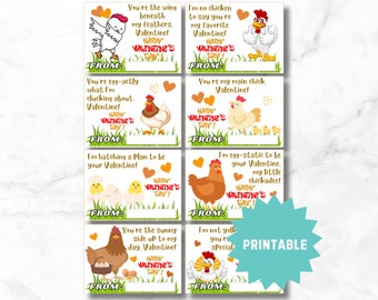 PRINTABLE Chicken Valentine Card for Kids INSTANT DOWNLOAD Valentine's ...