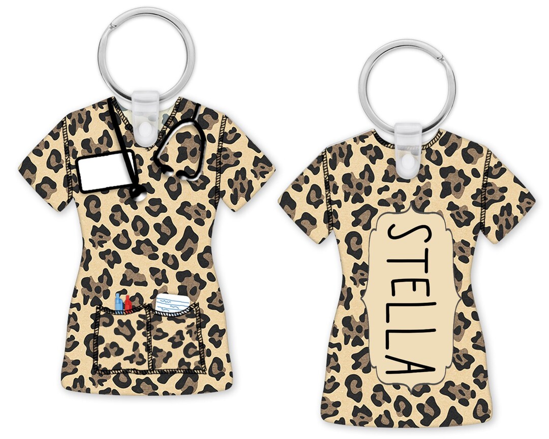 Leopard Print Nurse Scrubs With Customized Key Chain Perfect Gift for ...