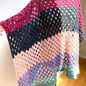 Crocheted Poncho - Large Serape - Multicolored Shawl - Crochet Openwork ...