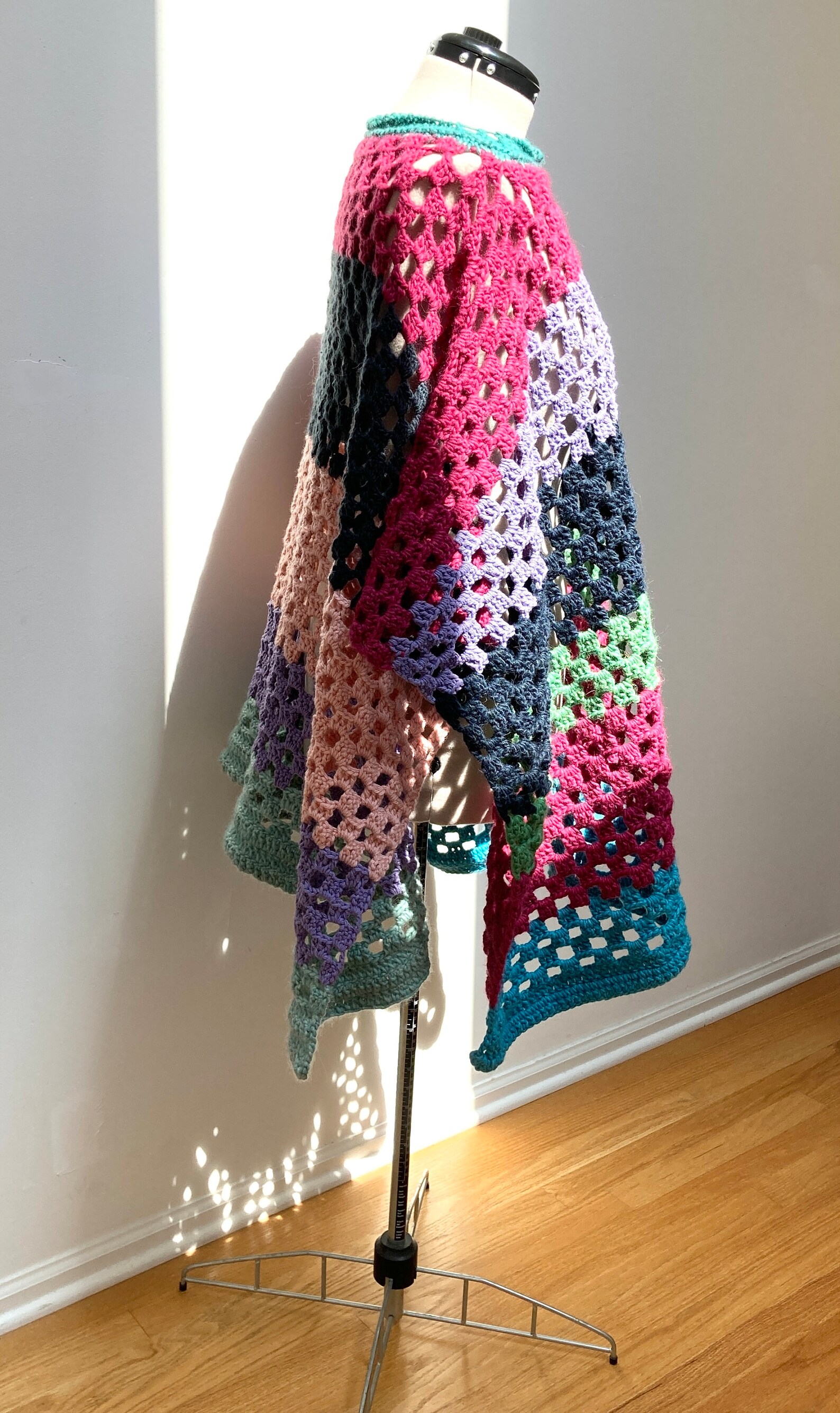 Crochet Poncho - Large Serape - Multicolored Shawl - Openwork Outerwear ...