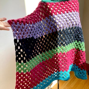 Crocheted Poncho - Large Serape - Multicolored Shawl - Crochet Openwork ...