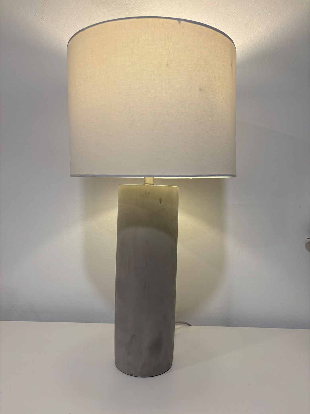1 Light Contemporary Concrete Table Lamp Tall Cylinder Base and Off ...
