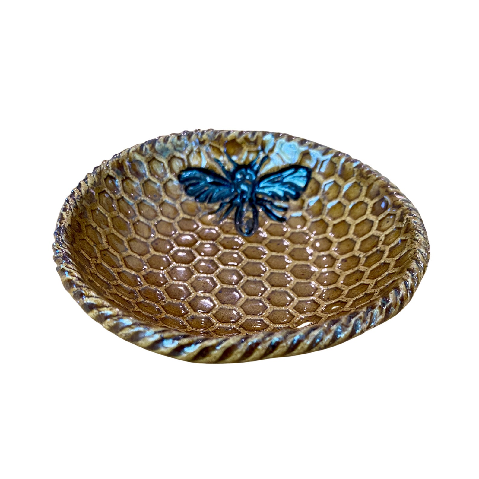 Bee Dip Bowl: Honeycomb Pottery Dish, Tea Bag Rest - Etsy