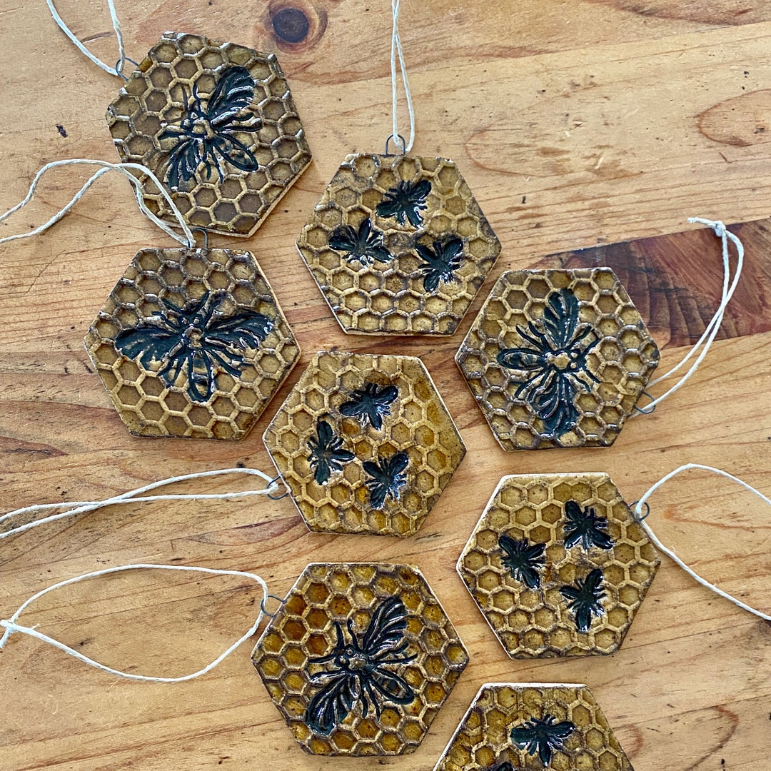 Bee Ornament - Honeycomb Ornament- Bee Gift- Beekeeper Gift- Honey Gift ...