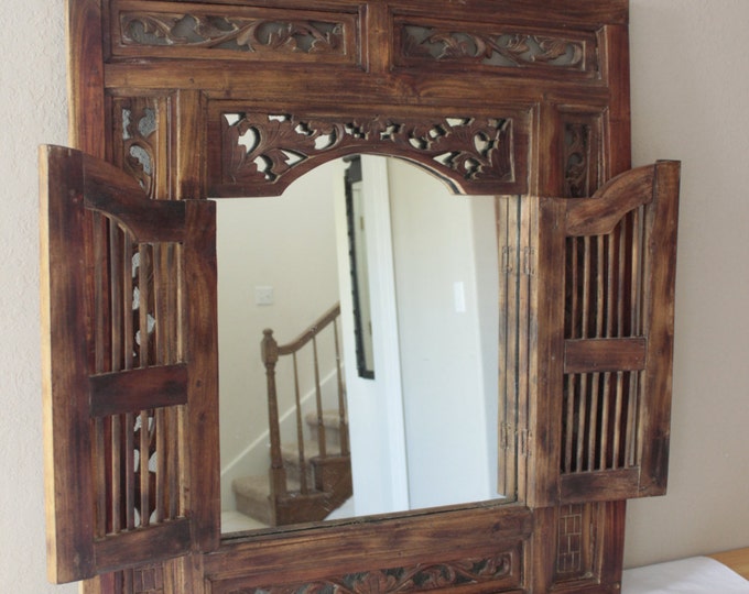ON SALE Vintage Balinese Carved Wood Window Mirror - Etsy