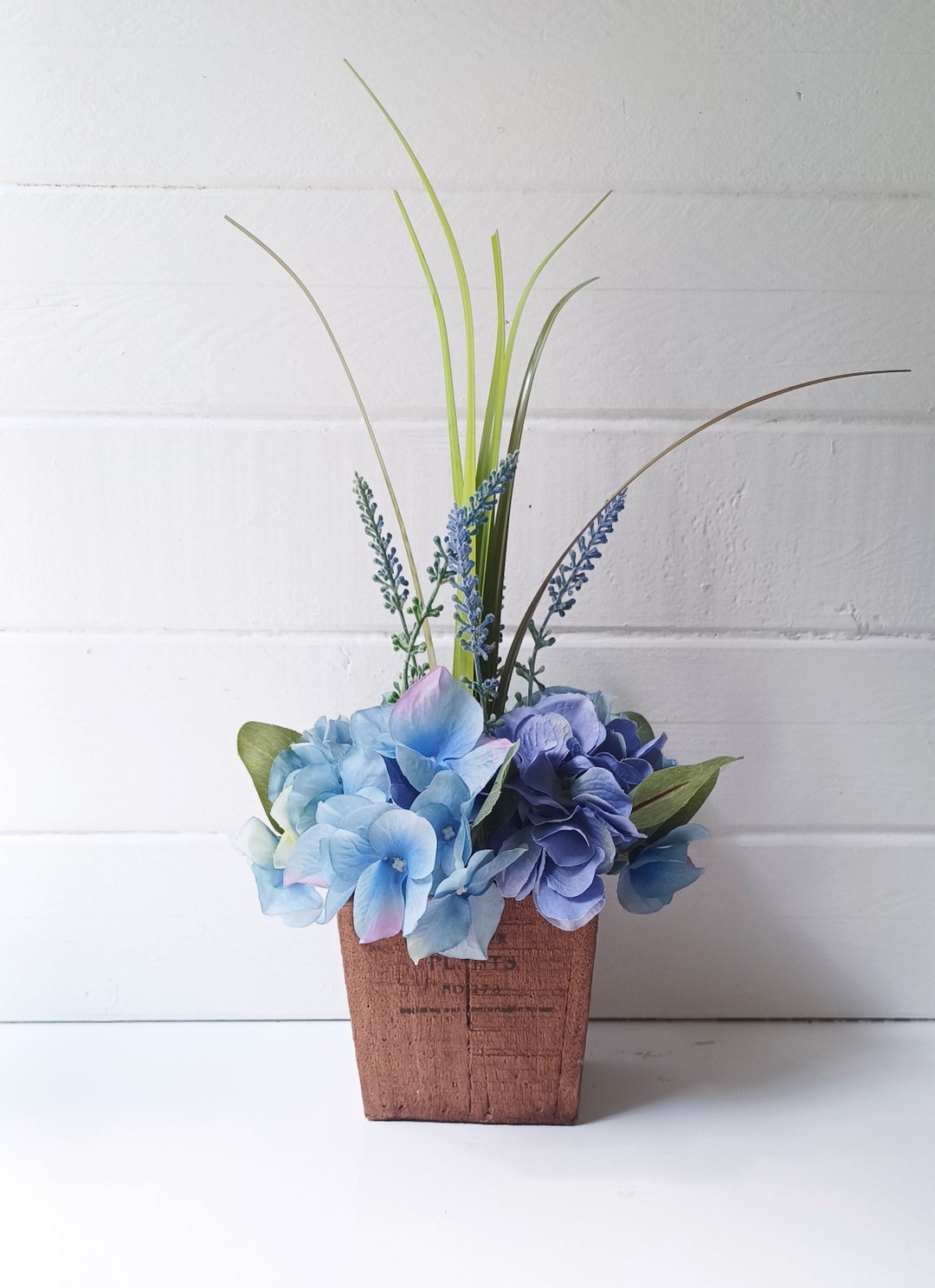 Blue Hydrangea Centerpiece, Garden Centerpiece, Blue Flower Arrangement ...