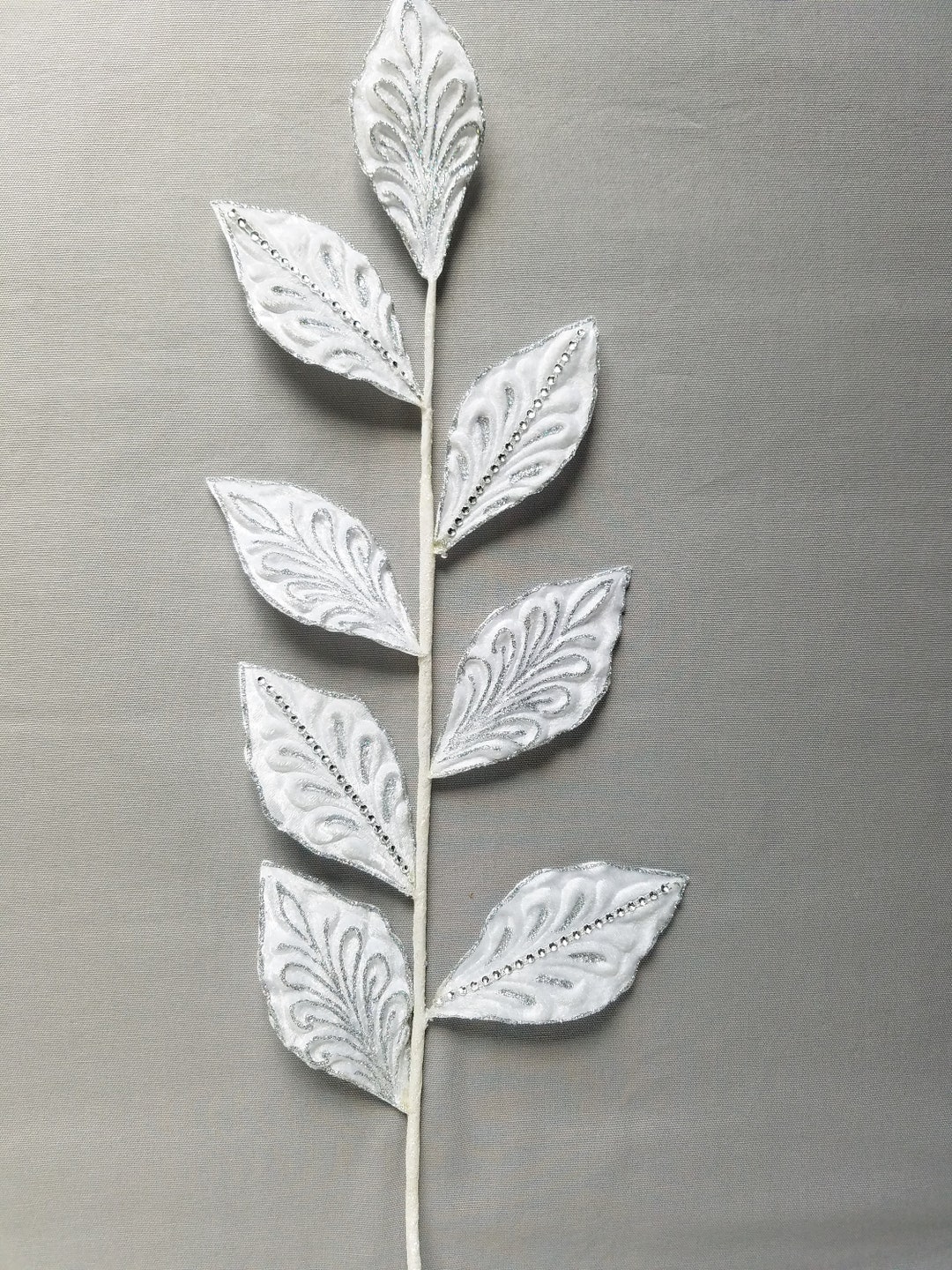 Glamorous White Leaf Stem, White Christmas Decor, Floral Stems, Florist ...
