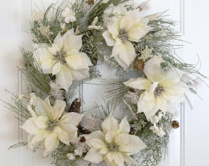 Glistening Snowfall Wreath Christmas Floral Wreath Holiday - Etsy