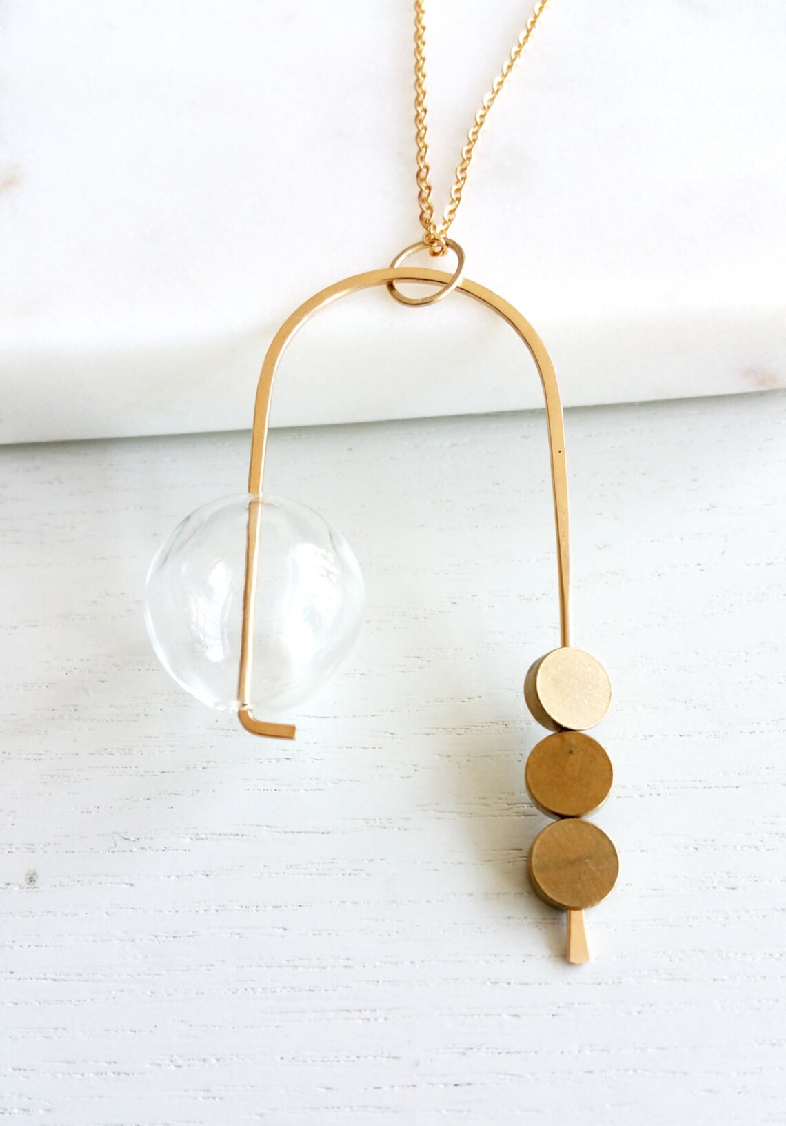 Mobile Necklace, Gold Necklace, Statement, Hand Blown Glass, Asymmetric ...