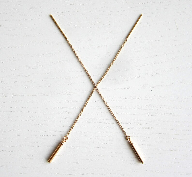 LINE THREADER Line Earrings Long Earrings Gold Earrings | Etsy